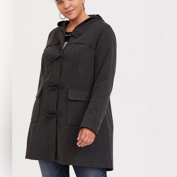 torrid | Jackets & Coats | Torrid Dark Grey Brushed Hooded Toggle Coat ...